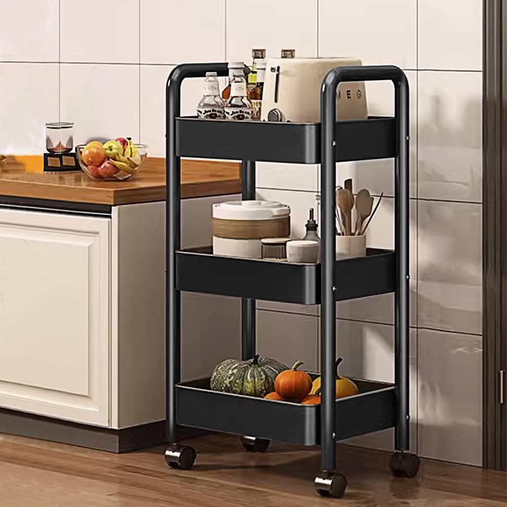LiveCool KT-B3 Kitchen Storage Rack, Steel Kitchen Trolley with Wheels ...